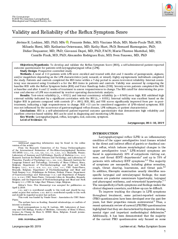 (PDF) Validity and reliability of the reflux symptom score