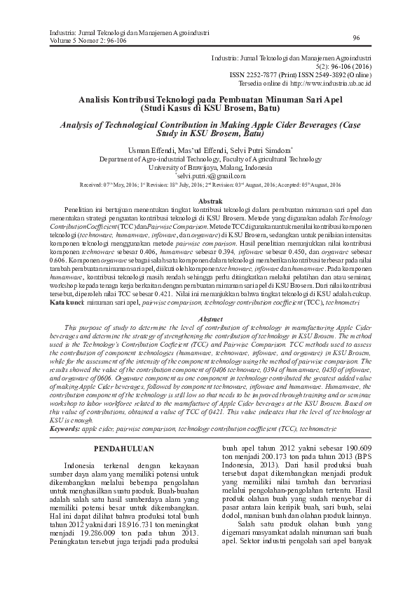 (PDF) Analysis of Technological Contribution in Making Apple Cider ...
