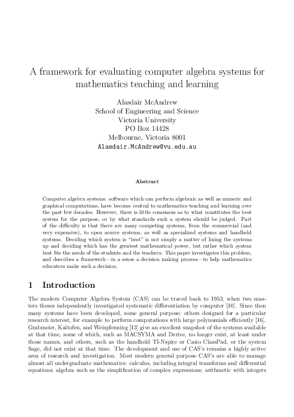 (PDF) A framework for evaluating computer algebra systems for ...
