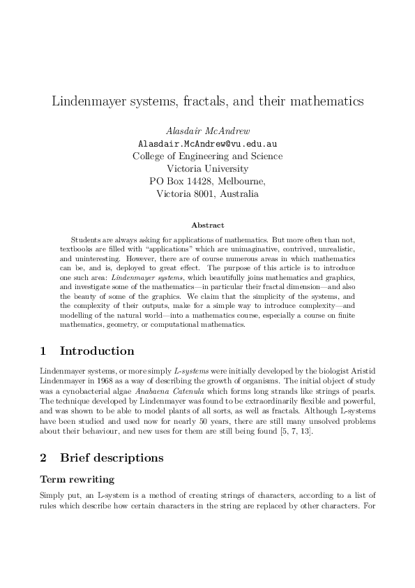 (PDF) Lindenmayer systems, fractals, and their mathematics
