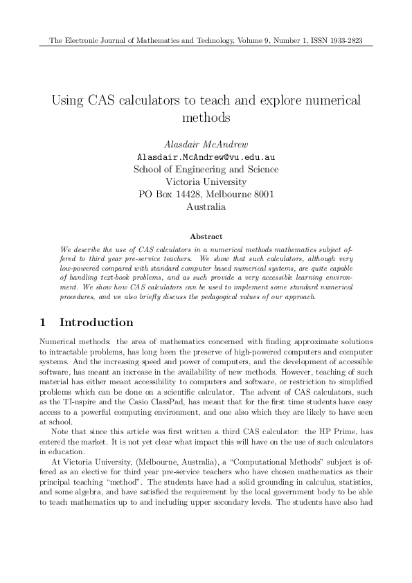 (PDF) Using CAS calculators to teach and explore numerical methods
