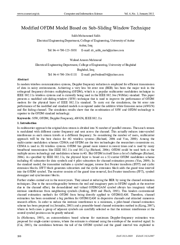 (PDF) Improving OFDM Using Sub-Sliding Window Technique