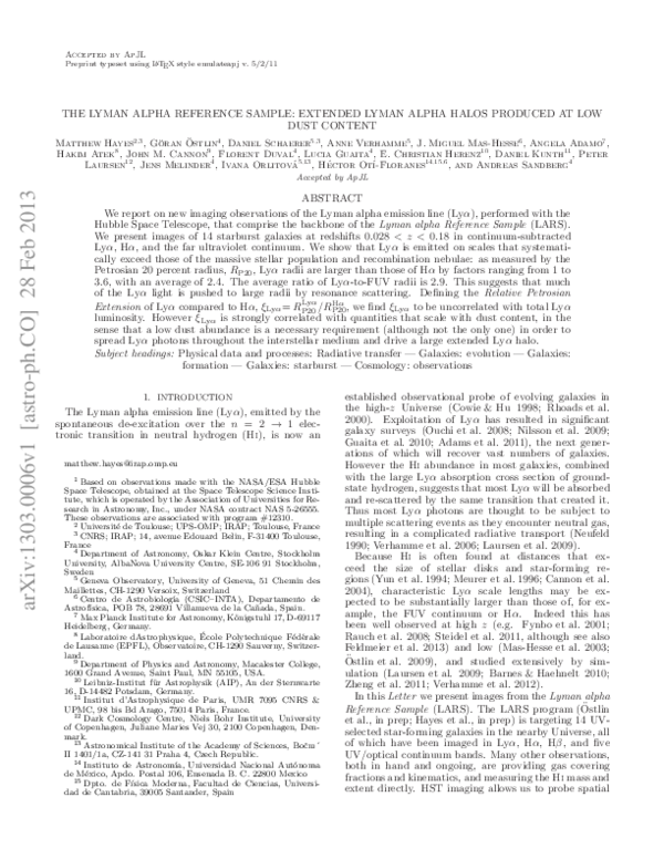 (PDF) The Lyman Alpha Reference Sample: Extended Lyman Alpha Halos Produced at Low Dust Content