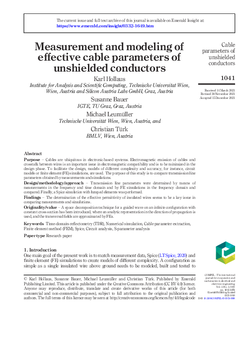 (PDF) Measurement and modeling of effective cable parameters of unshielded conductors