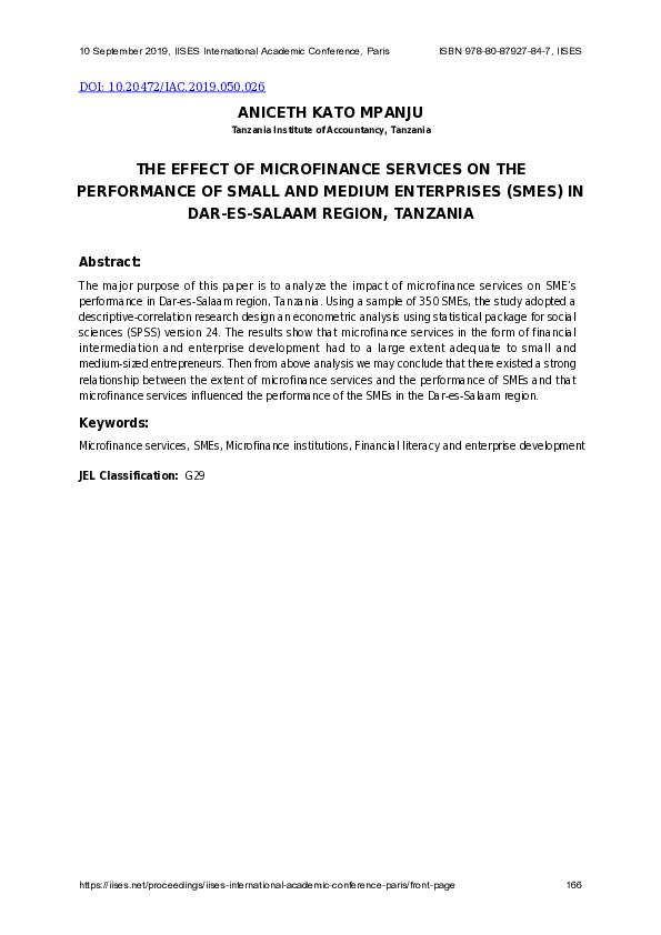 (PDF) The Effect of Microfinance Services on the Performance of Small and Medium Enterprises ...