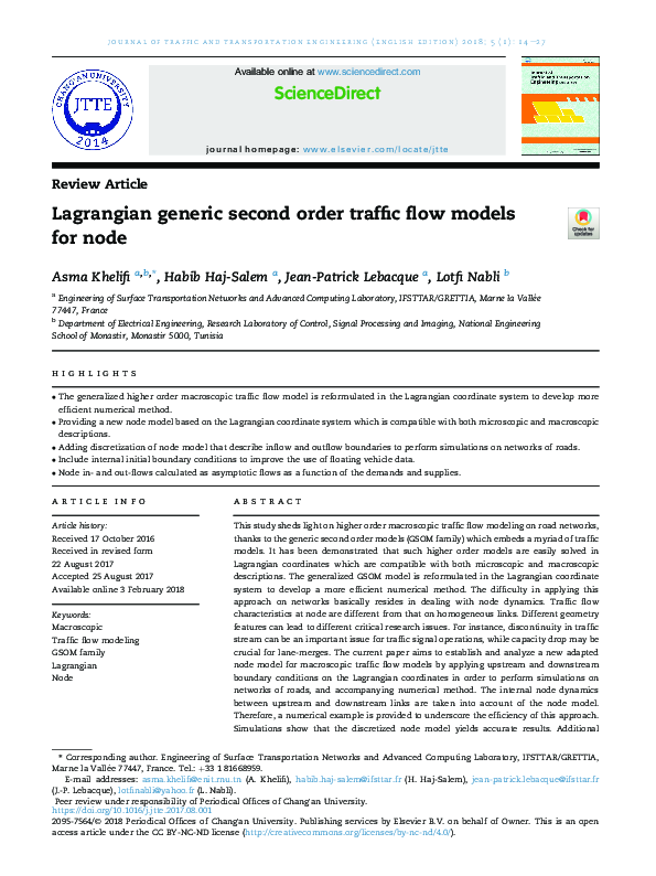 (PDF) Lagrangian generic second order traffic flow models for node