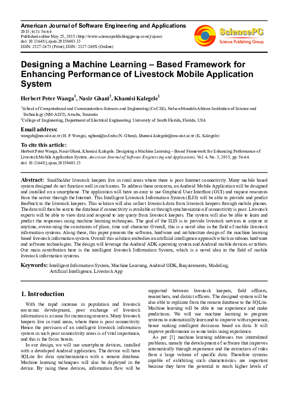 (PDF) Designing a Machine Learning – Based Framework for Enhancing Performance of Livestock ...