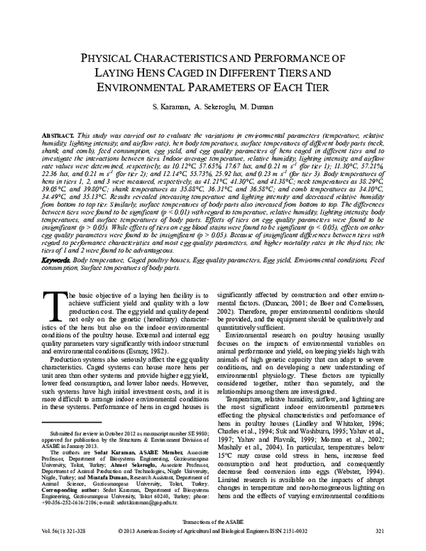 (PDF) Physical Characteristics and Performance of Laying Hens Caged in ...