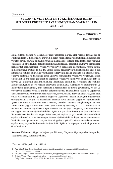 (PDF) VEGAN T KET M UYGULAMALARI ZER NDE S RD R LEB L RL K YAKLA IMI[#1257014]-