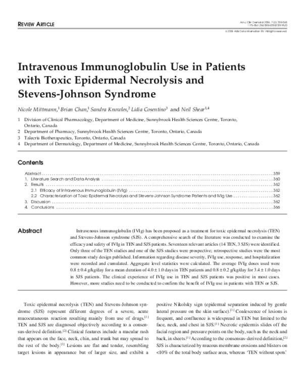 (PDF) Intravenous Immunoglobulin Use in Patients with Toxic Epidermal Necrolysis and Stevens ...