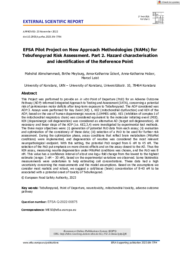 (PDF) EFSA Pilot Project on New Approach Methodologies (NAMs) for ...