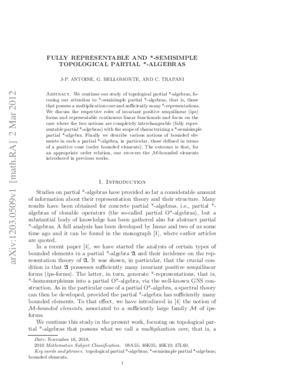 (PDF) Fully representable and*-semisimple topological partial*-algebras