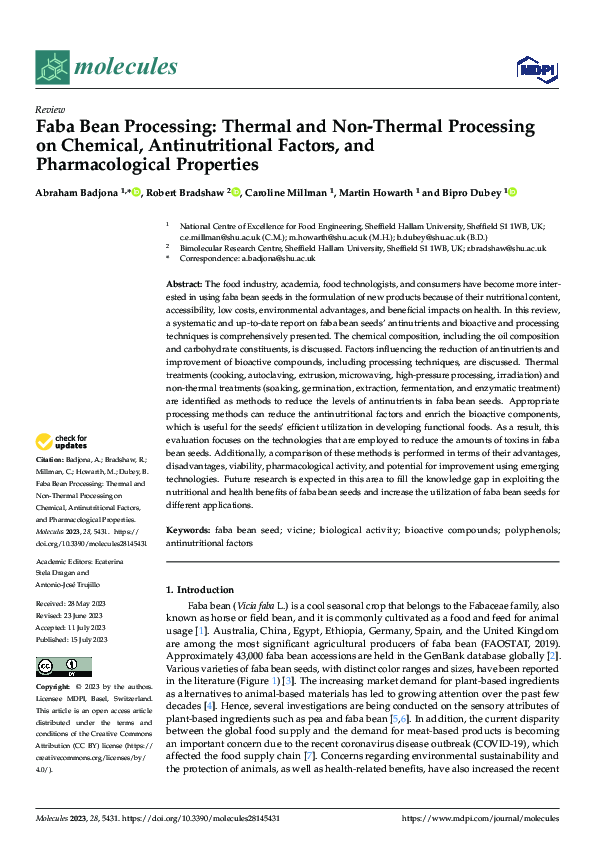 (PDF) Faba Bean Processing: Thermal and Non-Thermal Processing on Chemical, Antinutritional ...