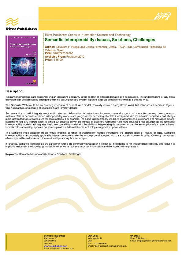 (PDF) Semantic Interoperability Issues, Solutions, Challenges