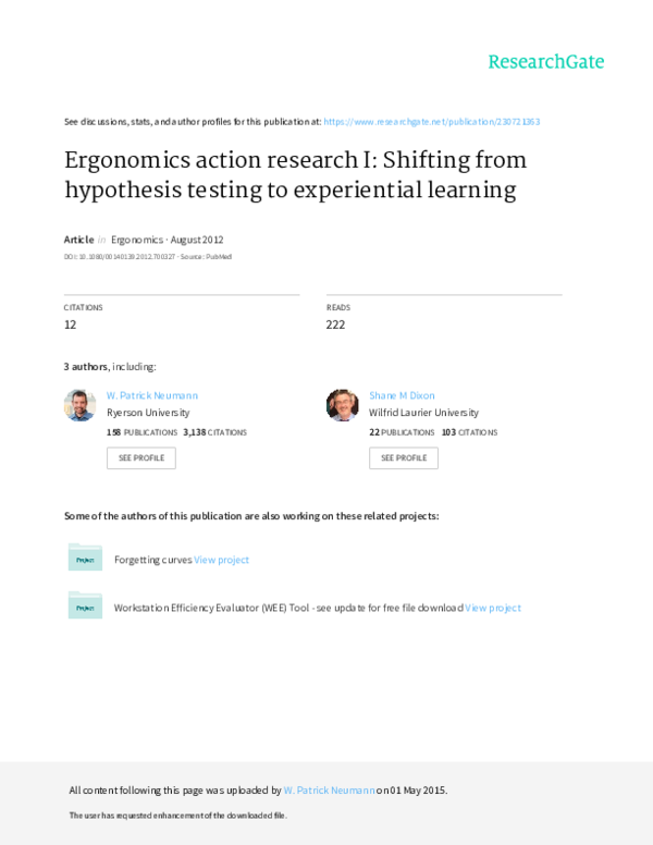 (PDF) Ergonomics action research I: shifting from hypothesis testing to ...