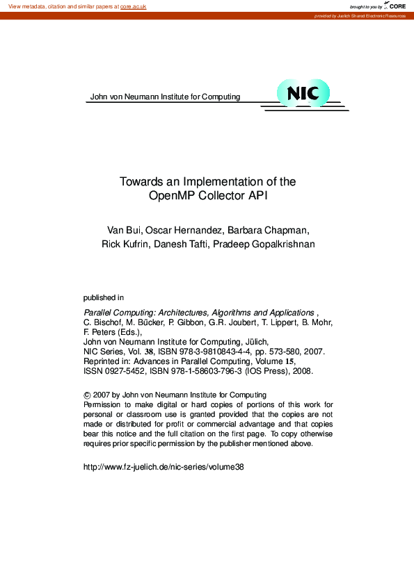 (PDF) Towards an implementation of the OpenMP collector API