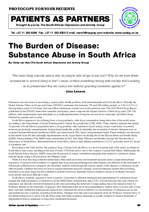 (PDF) The burden of disease : substance abuse in South Africa ...
