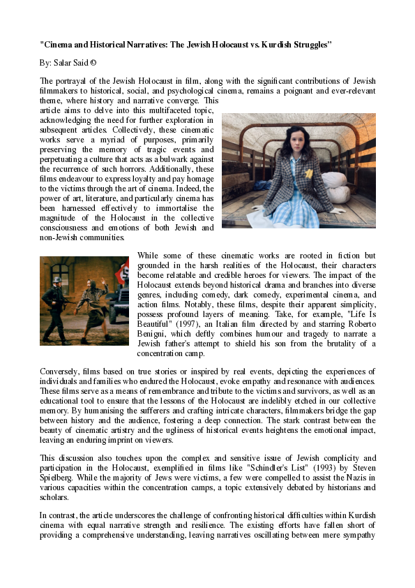 (PDF) "Cinema and Historical Narratives: The Jewish Holocaust vs ...