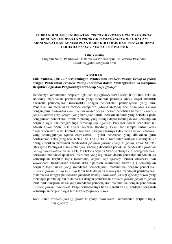 (PDF) Perbandingan Pendekatan Problem Posing Group to Group Dengan Pendekatan Problem Posing ...