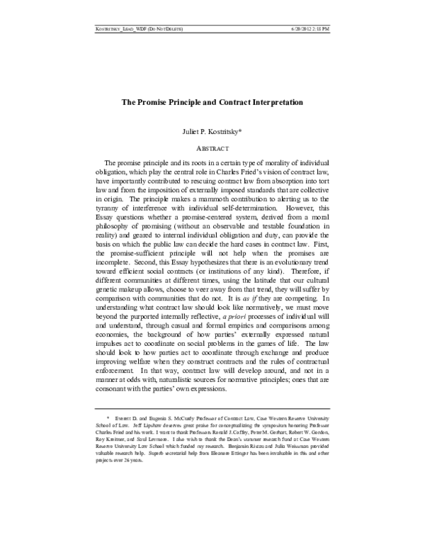 (PDF) The Promise Principle and Contract Interpretation