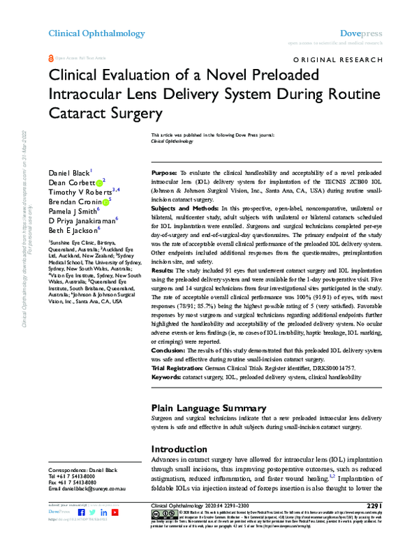 (PDF) Clinical Evaluation of a Novel Preloaded Intraocular Lens ...