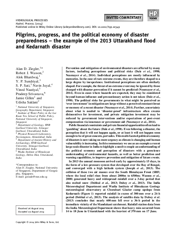 (PDF) Pilgrims, progress, and the political economy of disaster ...