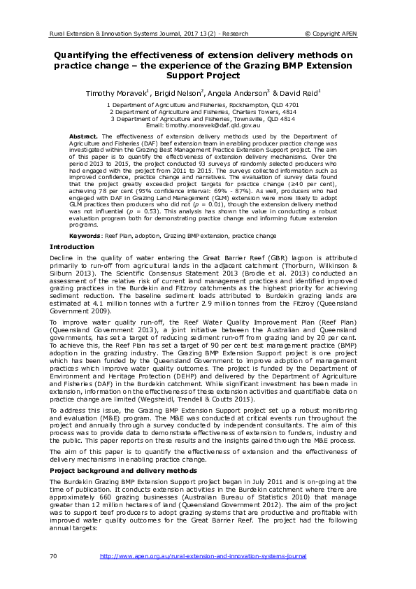 (PDF) Quantifying the effectiveness of extension delivery methods on ...