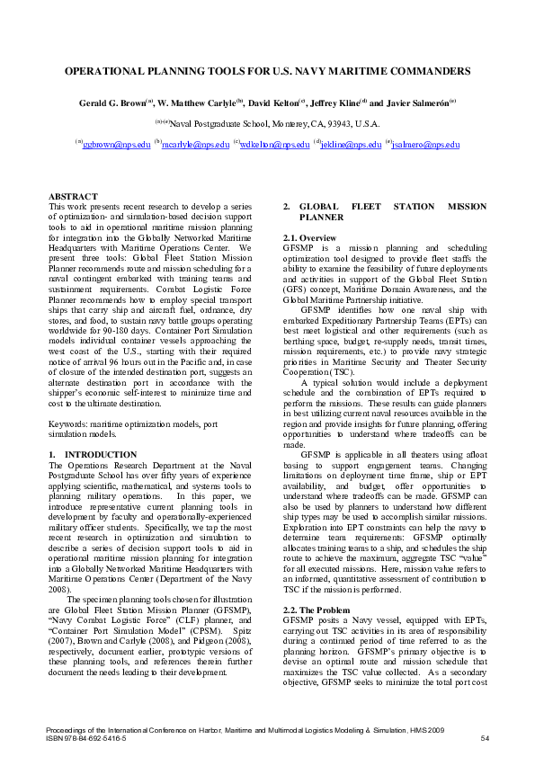 (PDF) Operational planning tools for U.S. navy maritime commanders