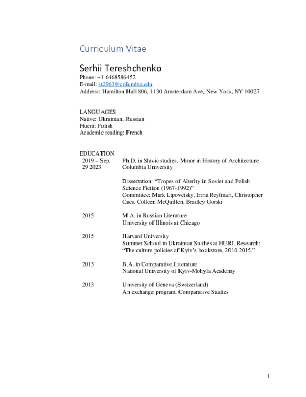 (PDF) Curriculum Vitae