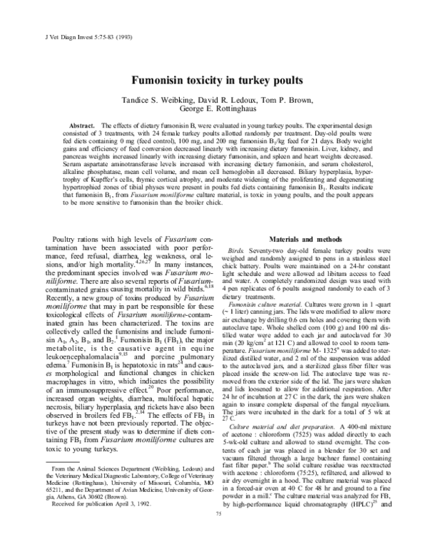 (PDF) Fumonisin Toxicity in Turkey Poults
