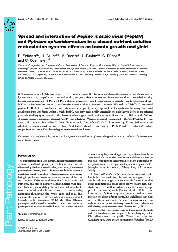 (PDF) Spread and interaction of Pepino mosaic virus (PepMV) and Pythium ...
