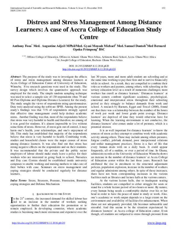 (PDF) Distress and Stress Management Among Distance Learners: A case of ...