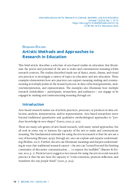 (PDF) Artistic Methods and Approaches to Research in Education