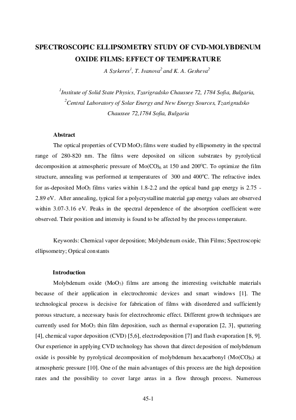 (PDF) Spectroscopic ellipsometry study of CVD molybdenum oxide films: effect of temperature