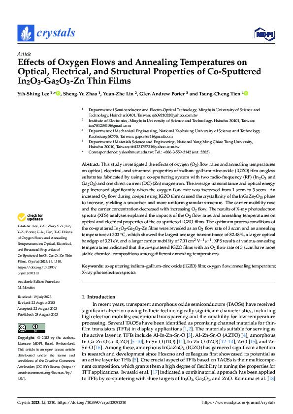 (PDF) Effects of Oxygen Flows and Annealing Temperatures on Optical, Electrical, and Structural ...