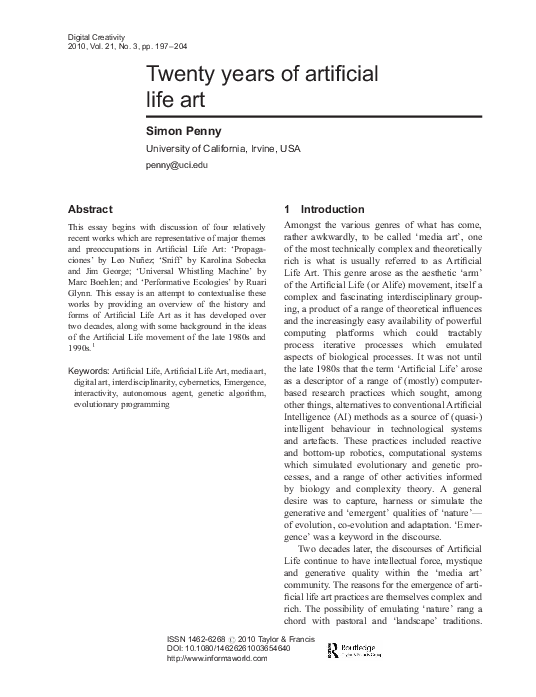 (PDF) Twenty years of artificial life art
