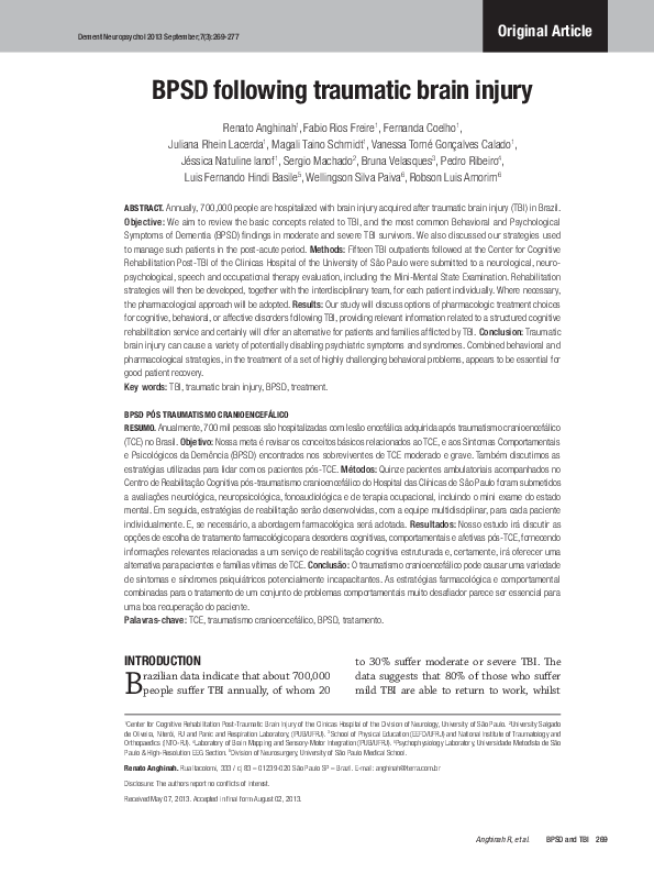 (PDF) BPSD following traumatic brain injury