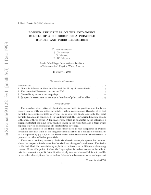 (PDF) Poisson structures on the cotangent bundle of a Lie group or a principle bundle and their ...