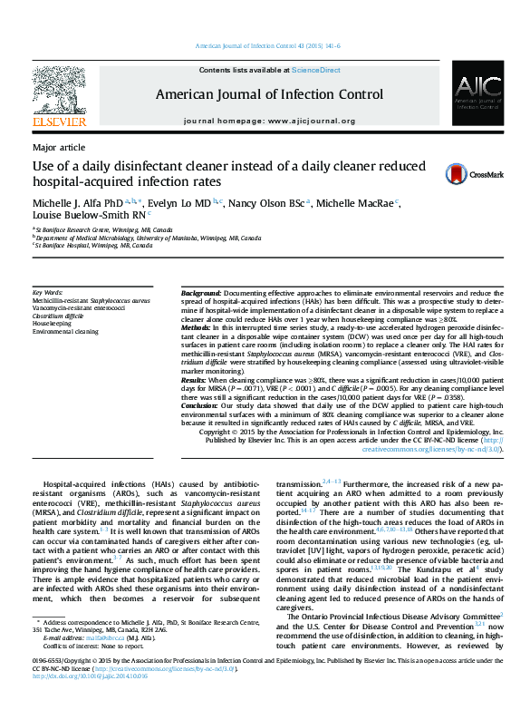 (PDF) Use of a daily disinfectant cleaner instead of a daily cleaner ...