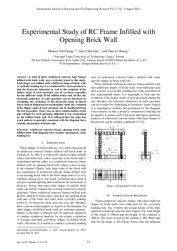 (PDF) Experimental Study of RC Frame Infilled with Opening Brick Wall