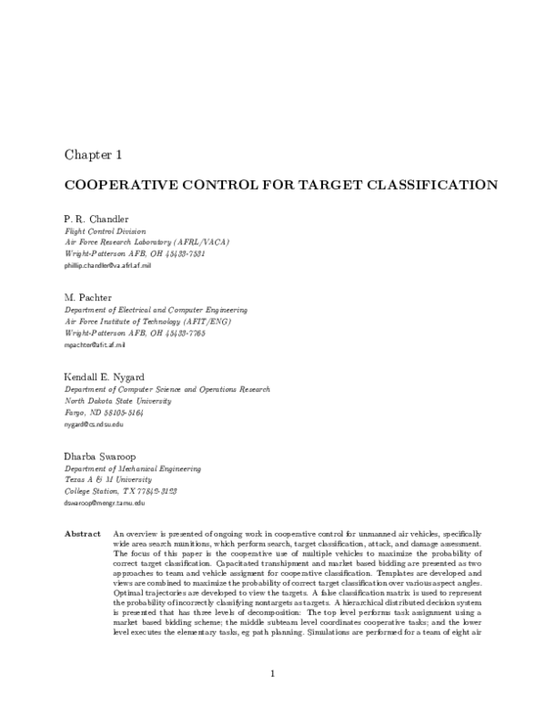 (PDF) Cooperative Control for Target Classification