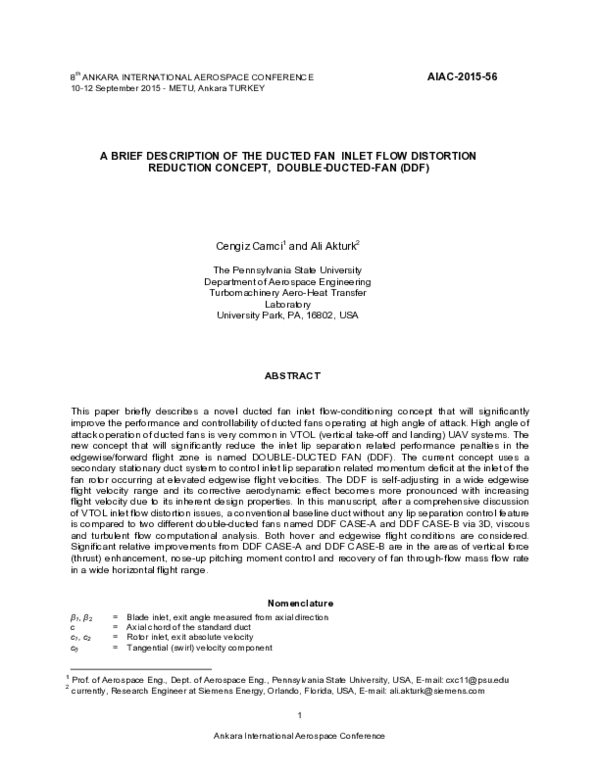 (PDF) A Brief Description of the Ducted Fan Inlet Flow Distortion ...