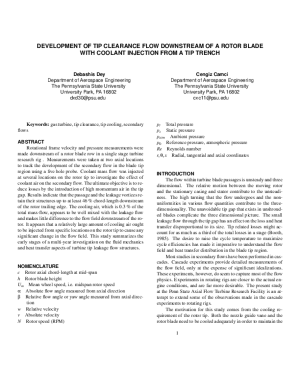 (PDF) Development of Tip Clearance Flow Downstream of a Rotor Blade with Coolant Injection from ...