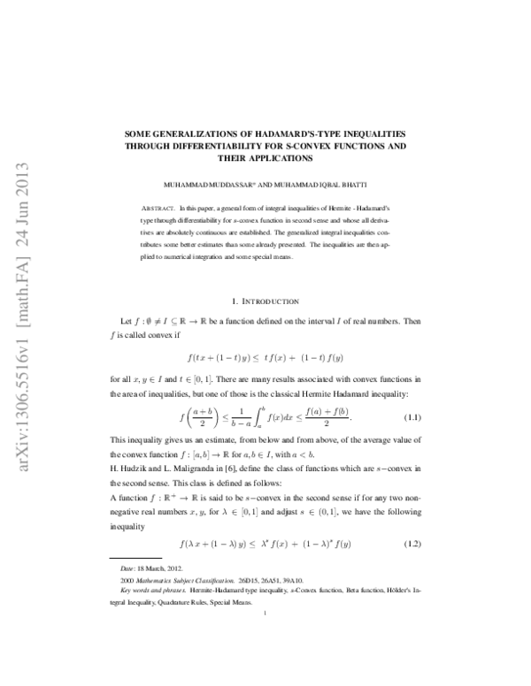 (PDF) Some generalizations of Hadamard’s-type inequalities through differentiability for s ...