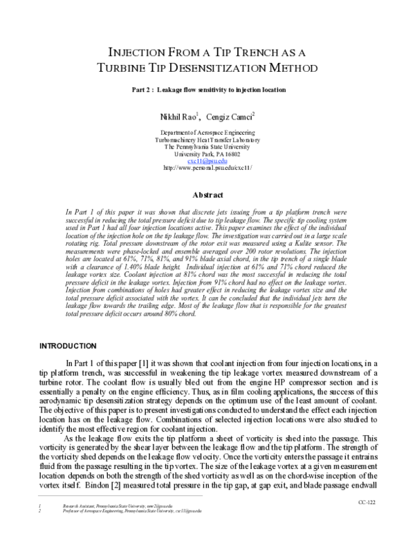 (PDF) Injection from a Tip Trench as a Turbine Tip Desensitization Method
