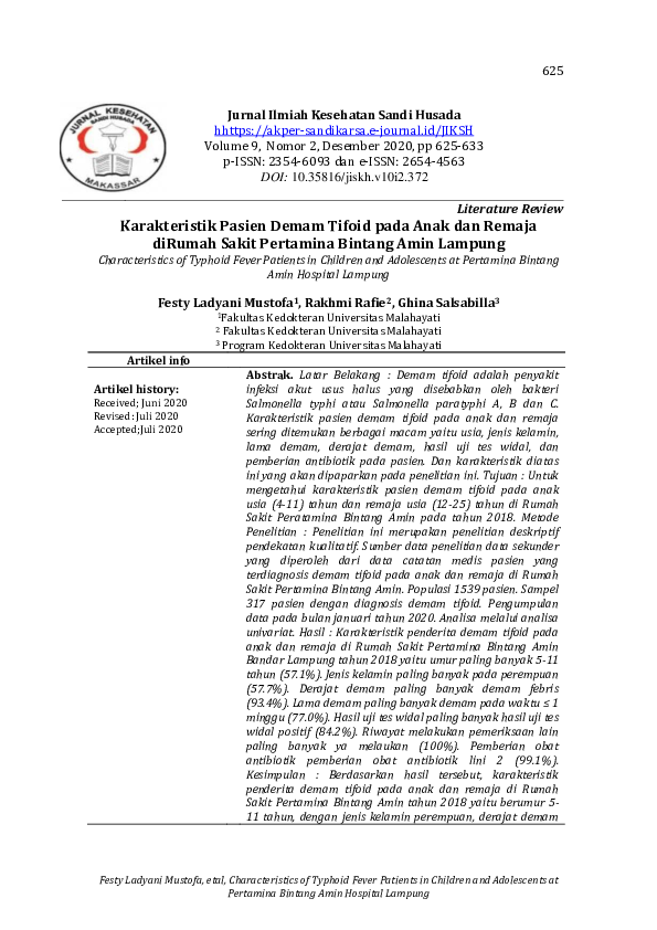 (PDF) Karakteristik Pasien Demam Tifoid pada Anak dan Remaja