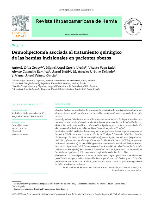 (PDF) Dermolipectomía asociada al tratamiento quirúrgico de las hernias ...