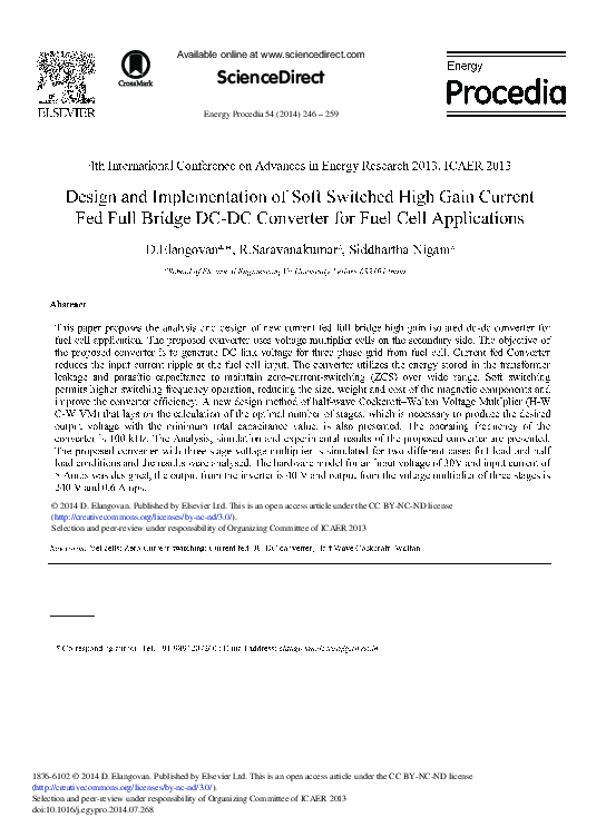 (PDF) Design and Implementation of Soft Switched High Gain Current Fed Full Bridge DC-DC ...