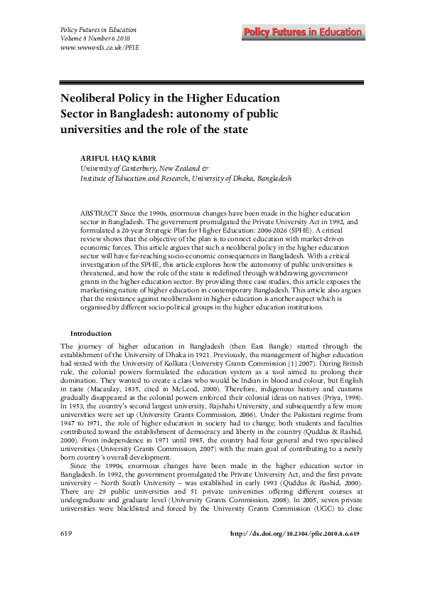 (PDF) Neoliberal Policy in the Higher Education Sector in Bangladesh ...