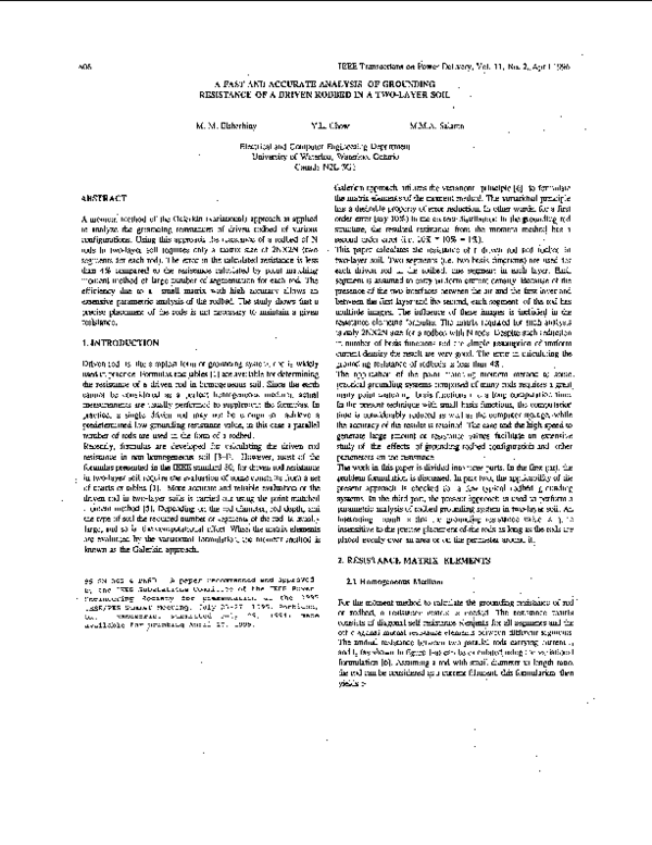 (PDF) A fast and accurate analysis of grounding resistance of a driven rodbed in a two-layer soil